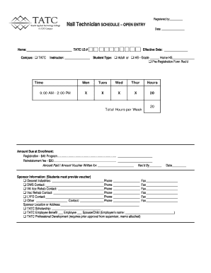 Fillable Online tatc Nail Technician SCHEDULE OPEN ENTRY Date - tatc ...