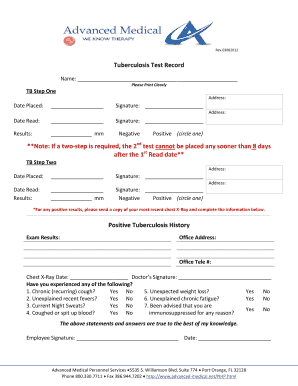 Fillable Online advanced-medical Tuberculosis Test Record - advanced ...
