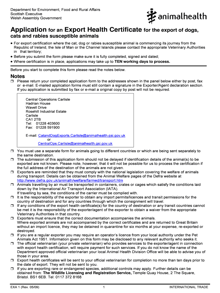 Fillable Online quaysidehotel co Application Export Health Certificate ...
