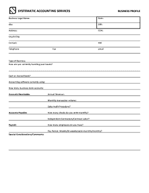 Fillable Online SYSTEMATIC ACCOUNTING SERVICES BUSINESS PROFILE Fax ...