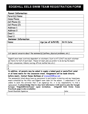 Fillable Online EDGEHILL EELS SWIM TEAM REGISTRATION FORM Fax Email ...