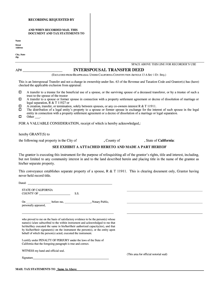 Fillable Online Interspousal Deed with relinquishment BLANK INTRSPO1DOC Fax Email Print - pdfFiller