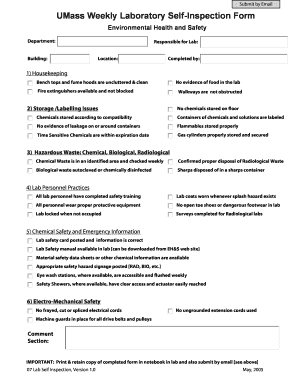 Fillable Online ehs umass UMass Weekly Laboratory Self-Inspection Form ...