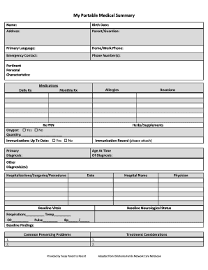 Fillable Online My Portable Medical Summary - txp2porg Fax Email Print ...