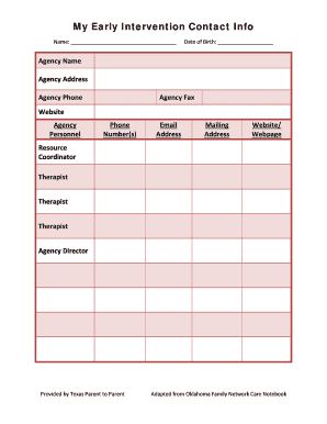 Fillable Online My Early Intervention Contact Info - txp2porg Fax Email ...