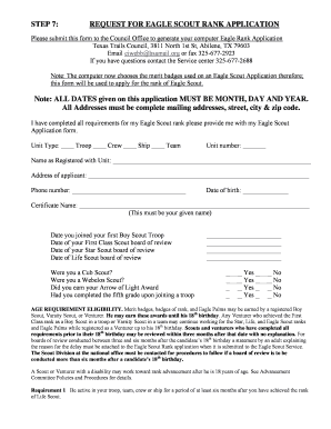Fillable Online STEP 7 REQUEST FOR EAGLE SCOUT RANK APPLICATION Note ...