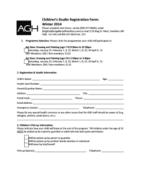 Fillable Online Childrens Studio Registration Form Winter 2014 Fax ...
