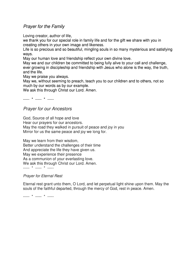 Fillable Online Prayer for the Family Fax Email Print - pdfFiller