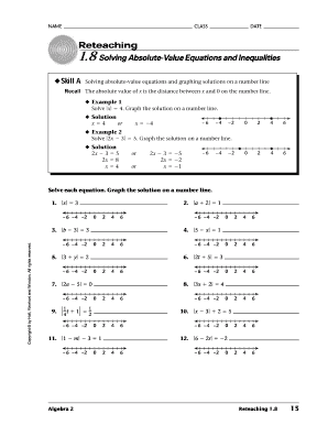Fillable Online cbennett nuames Reteaching 18 Solving Absolute-Value Equations and - cbennett ...