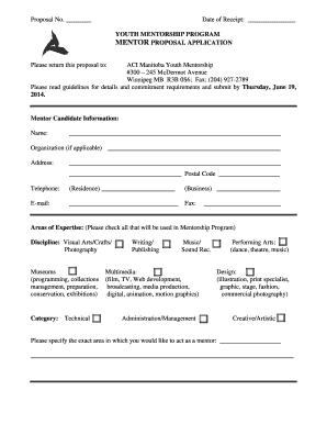 Fillable Online MENTOR PROPOSAL APPLICATION - Creative Manitoba Fax ...