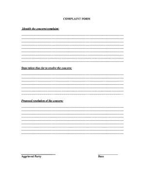 Fillable Online COMPLAINT FORM Identify the concerncomplaint Fax Email ...