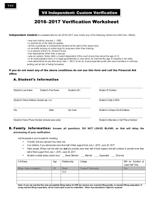 Fillable Online faulknerstate V4 Independent 2016-2017 Verification Worksheet.doc ...