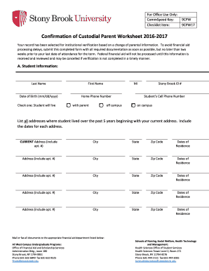 Fillable Online stonybrook Confirmation of Custodial Parent Worksheet ...