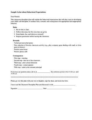 Fillable Online Sample Letter about Behavioral Expectations - abaconcom ...