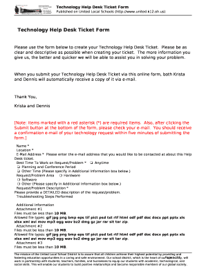 Fillable Online united k12 oh Technology Help Desk Ticket Form - United ...