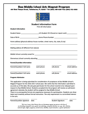 Fillable Online Raa Middle School Arts Magnet Program Fax Email Print - pdfFiller