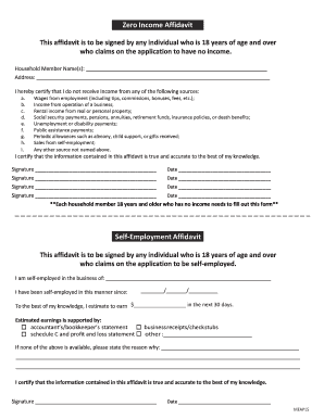 Fillable Online BSelfb-bEmploymentb Affidavit Zero bIncomeb Affidavit ...