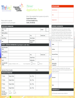 Fillable Online Thrive OFFICE USE ONLY Application Form Fax Email Print ...