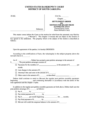 Fillable Online scb uscourts MOTION FOR RELIEF FROM Fax Email Print ...