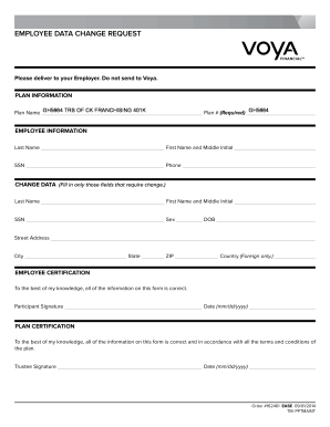 Fillable Online EMPLOYEE DATA CHANGE REQUEST - Benefit Snapshot Fax ...