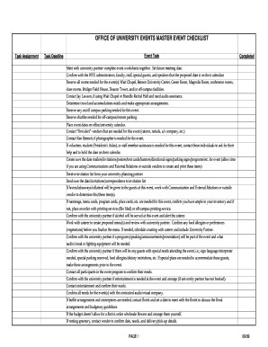 Fillable Online OFFICE OF UNIVERSITY EVENTS MASTER EVENT CHECKLIST Fax ...