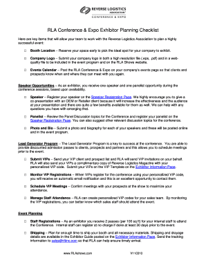 Fillable Online RLA Conference & Expo Exhibitor Planning Checklist Fax ...
