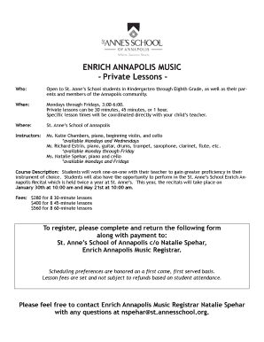 Fillable Online st annesschool Private Lessons Registration Form - Fall ...