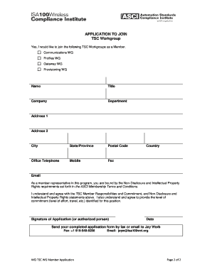 Fillable Online isa100wci TSC WORKGROUP MEMBER FORM - isa1 Fax Email ...