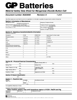 Fillable Online Material Safety Data Sheet for Manganese Dioxide Button ...