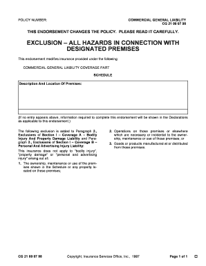 Fillable Online EXCLUSION ALL HAZARDS IN CONNECTION WITH DESIGNATED ...