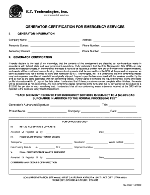 Fillable Online GENERATOR CERTIFICATION FOR EMERGENCY Fax Email Print ...