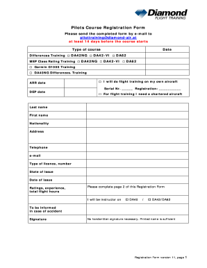 Fillable Online Pilots Course Registration Form - Diamond Aircraft Fax ...
