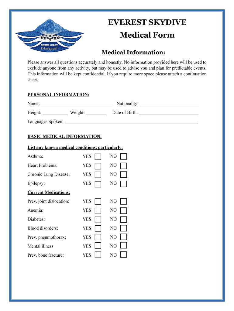 Fillable Online EVEREST SKYDIVE Fax Email Print - pdfFiller