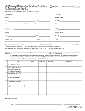 Fillable Online Infusible Biological Medications Prior Authorization ...