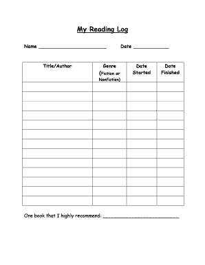 Fillable Online My Reading Record - woodcliff-lakecom Fax Email Print ...