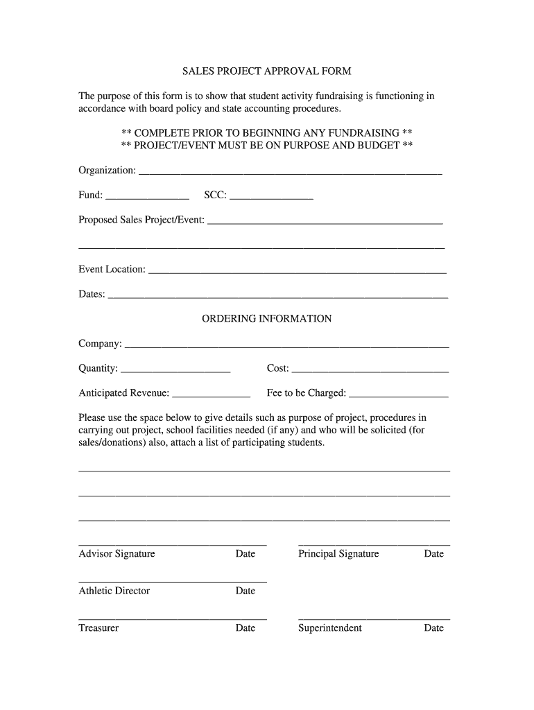 Fillable Online ridgewood k12 oh SALES PROJECT APPROVAL FORM ...