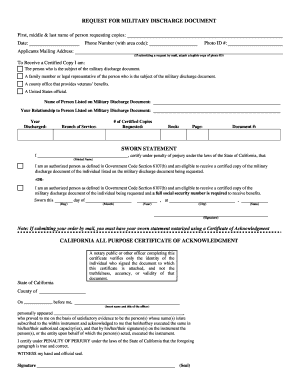 Fillable Online co yuba ca REQUEST FOR MILITARY DISCHARGE DOCUMENT ...