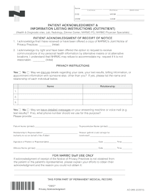 Fillable Online nhrmc PATIENT ACKNOWLEDGMENT & - nhrmc Fax Email Print ...