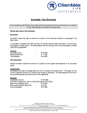 Fillable Online Surrender Part Surrender - Clientele Fax Email Print ...