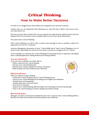Fillable Online Critical Thinking flyer - AWS Training Fax Email Print ...