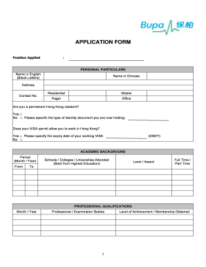 Fillable Online APPLICATION FORM - Bupa Hong Kong Fax Email Print - pdfFiller