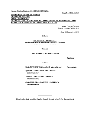 Fillable Online Neutral Citation Number 2015 EWHC 2590 Ch Case No Fax ...