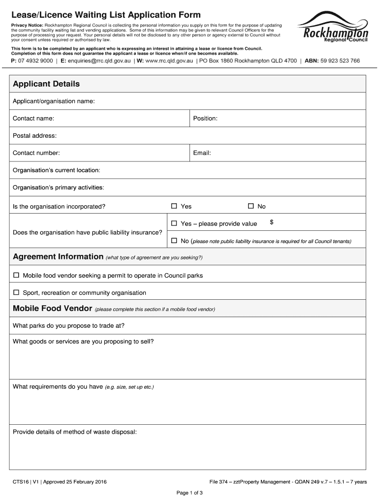 Fillable Online Community Facility Waiting List and Vending Application ...