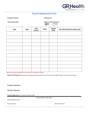 Fillable Online Payroll Adjustment Form - augustaedu Fax Email Print ...