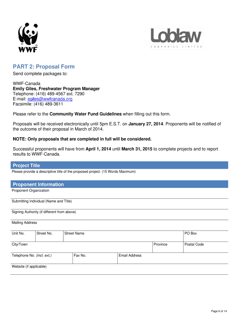 Fillable Online WWF Community Water Fund Presented by Loblaw 201314 Fax Email Print - pdfFiller