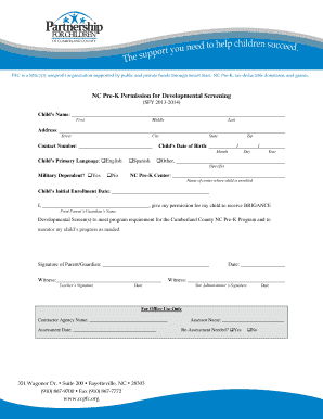 Fillable Online NC Pre-K Permission for Developmental Screening Fax ...