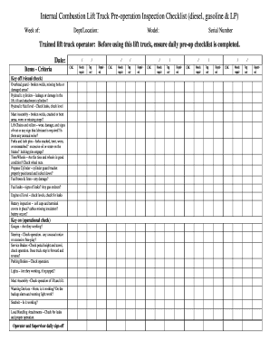 Fillable Online Internal Combustion Lift Truck Pre-operation Inspection ...