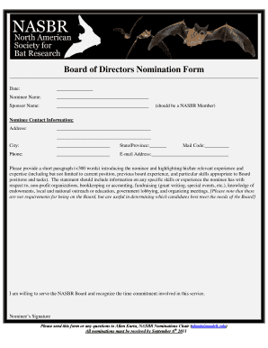 Fillable Online nasbr Board of Directors Nomination Form - nasbrorg Fax ...