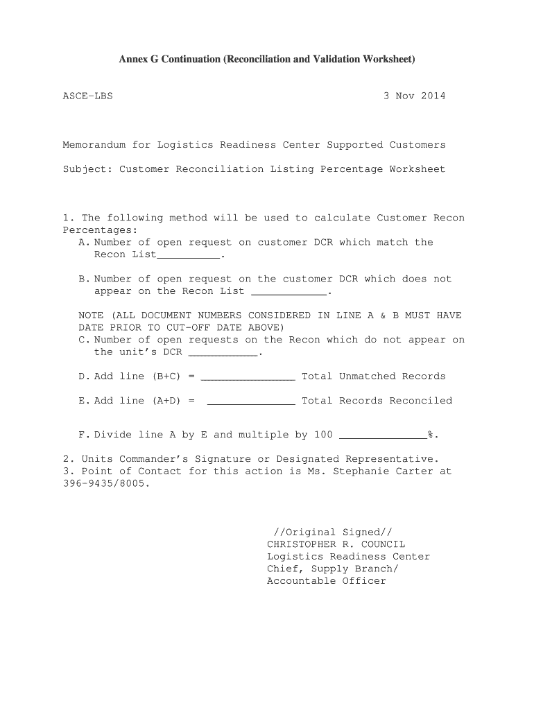 Fillable Online bragg army Annex G Continuation Reconciliation and ...