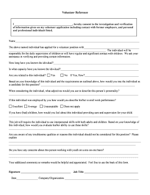 Fillable Online dio Volunteer Reference - Roman Catholic Diocese of ...